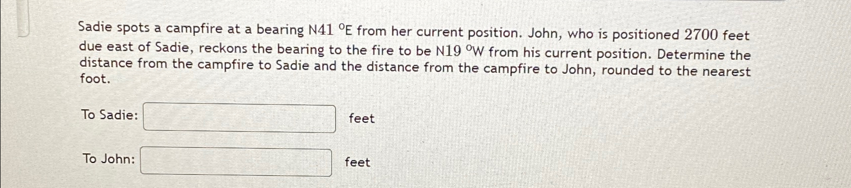 Solved Sadie spots a campfire at a bearing N41°E ﻿from her | Chegg.com