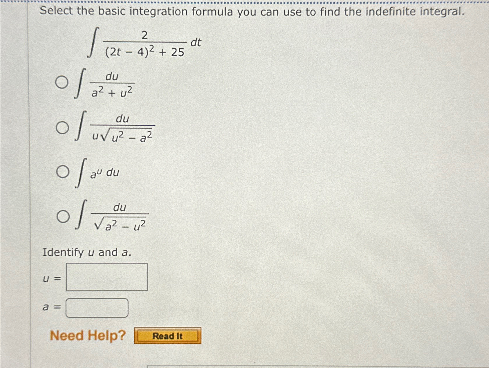 Solved Select the basic integration formula you can use to | Chegg.com