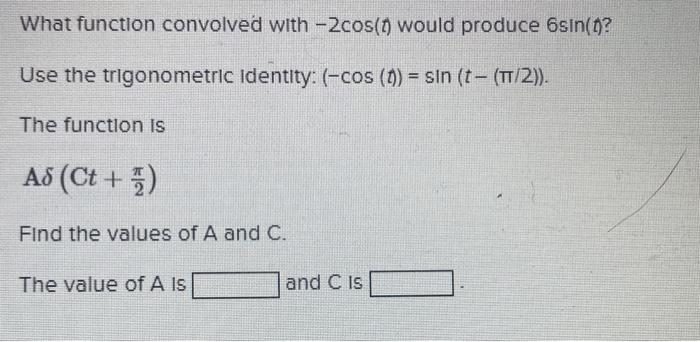 Solved What function convolved with −2cos(t) would produce | Chegg.com