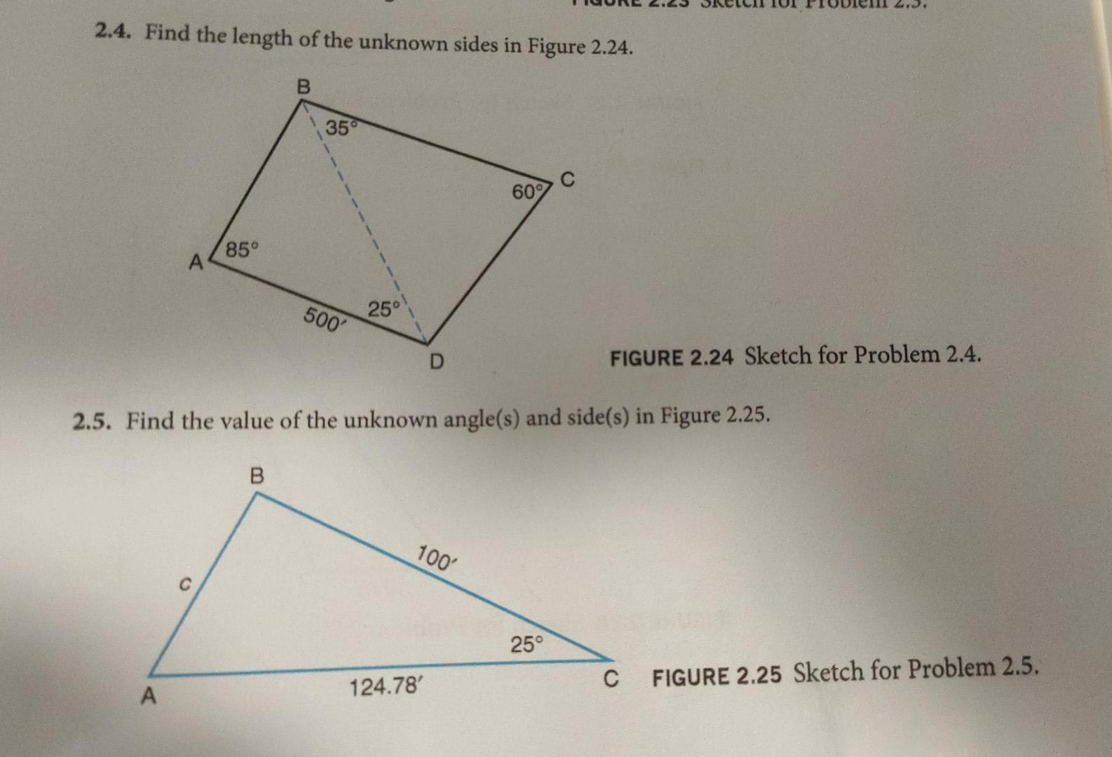 Solved 2.4. Find the length of the unknown sides in Figure | Chegg.com