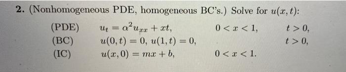 Solved 2. (Nonhomogeneous PDE, homogeneous BC's.) Solve for | Chegg.com