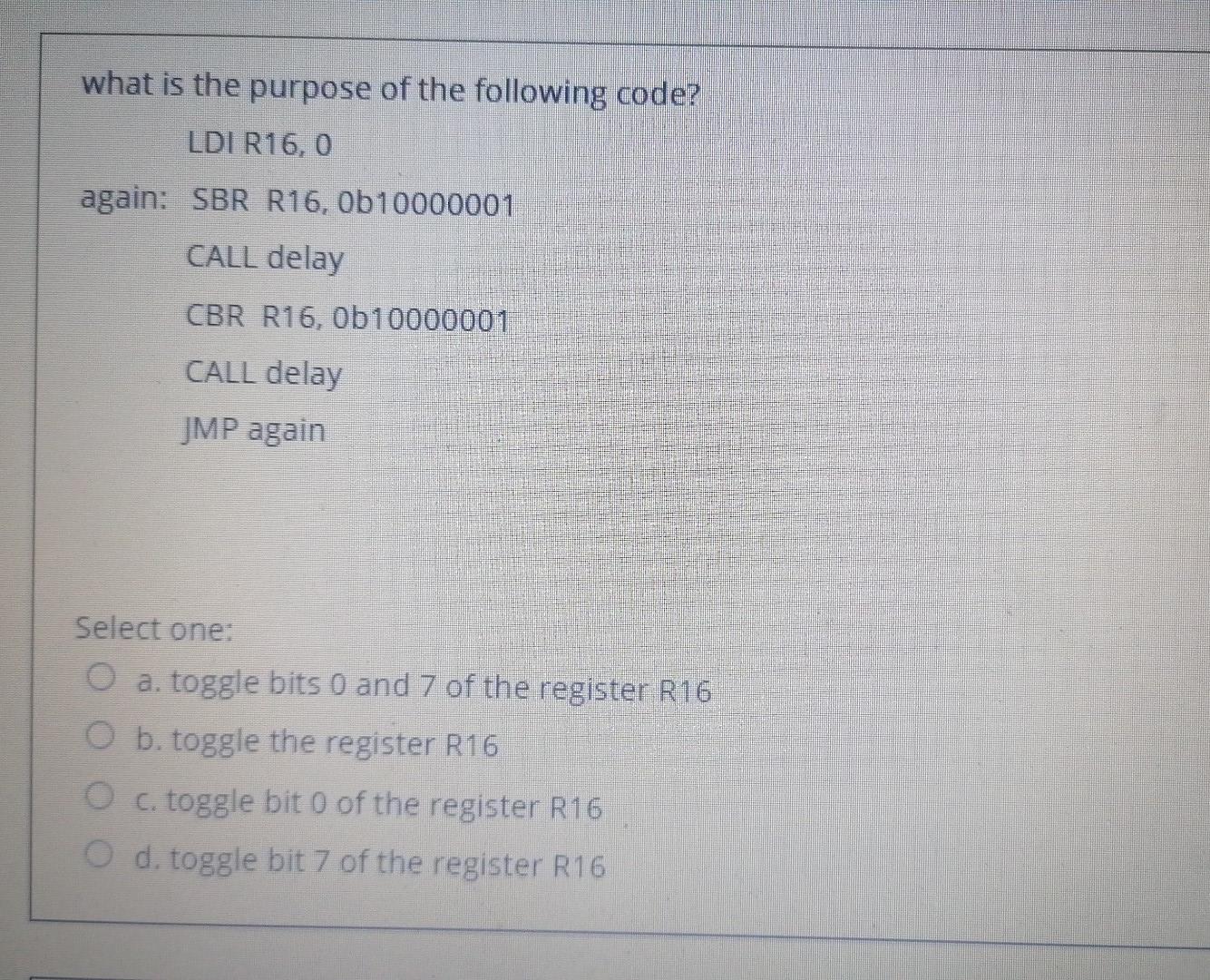 Solved what is the purpose of the following code? LDI R16, 0 | Chegg.com