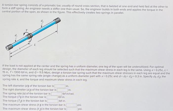 Solved A torsion bar spring consists of a prismatic bar, | Chegg.com