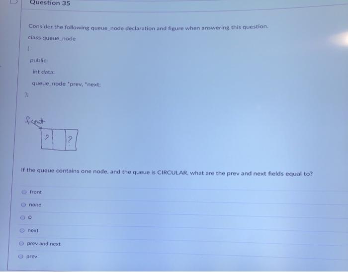 Solved Question 35 Consider the following queue node | Chegg.com