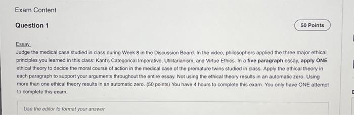 Solved Exam Content Question 1 50 Points Essay Judge the | Chegg.com