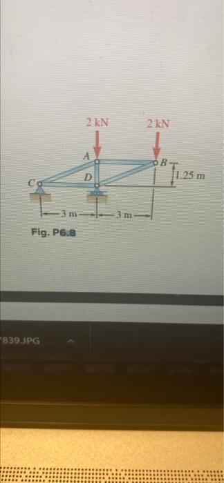 Solved 2 KN 2 KN B ОВ 1.25 m 3 m Fig. P6.8 -839.JPG | Chegg.com
