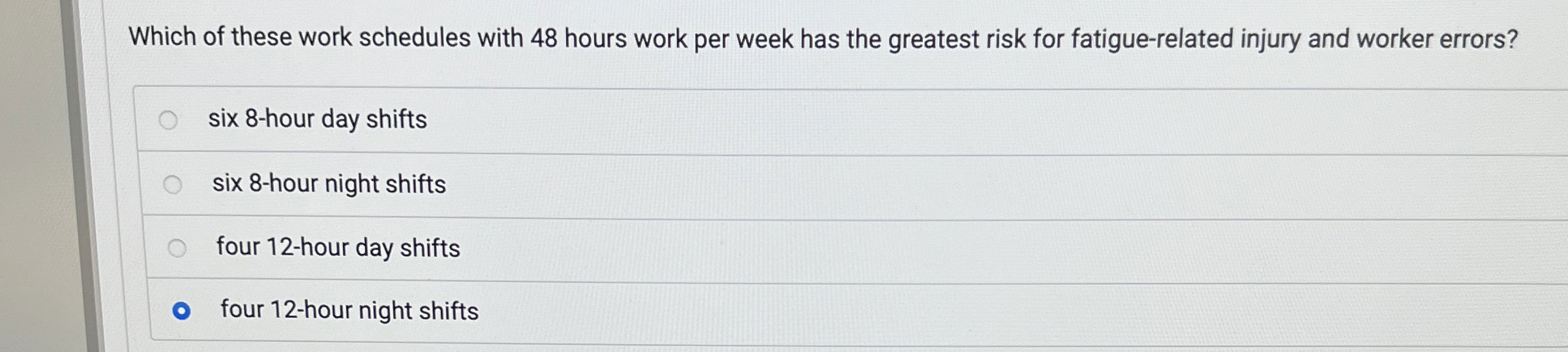 Solved Which of these work schedules with 48 ﻿hours work per | Chegg.com