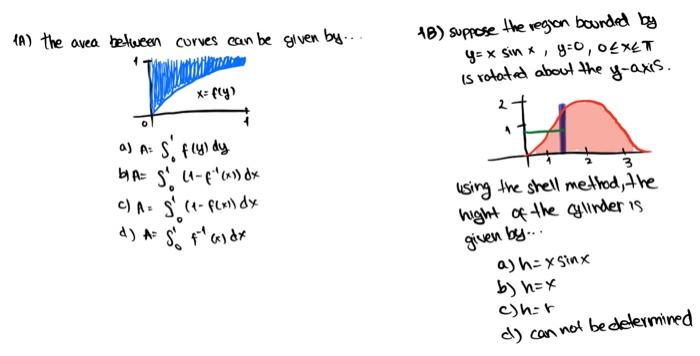 Solved 1A) the avea retween curves can be given by. 1B) | Chegg.com