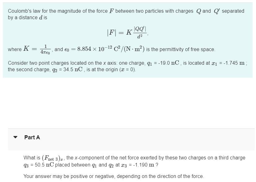 Solved Coulomb's law for the magnitude of the force F | Chegg.com
