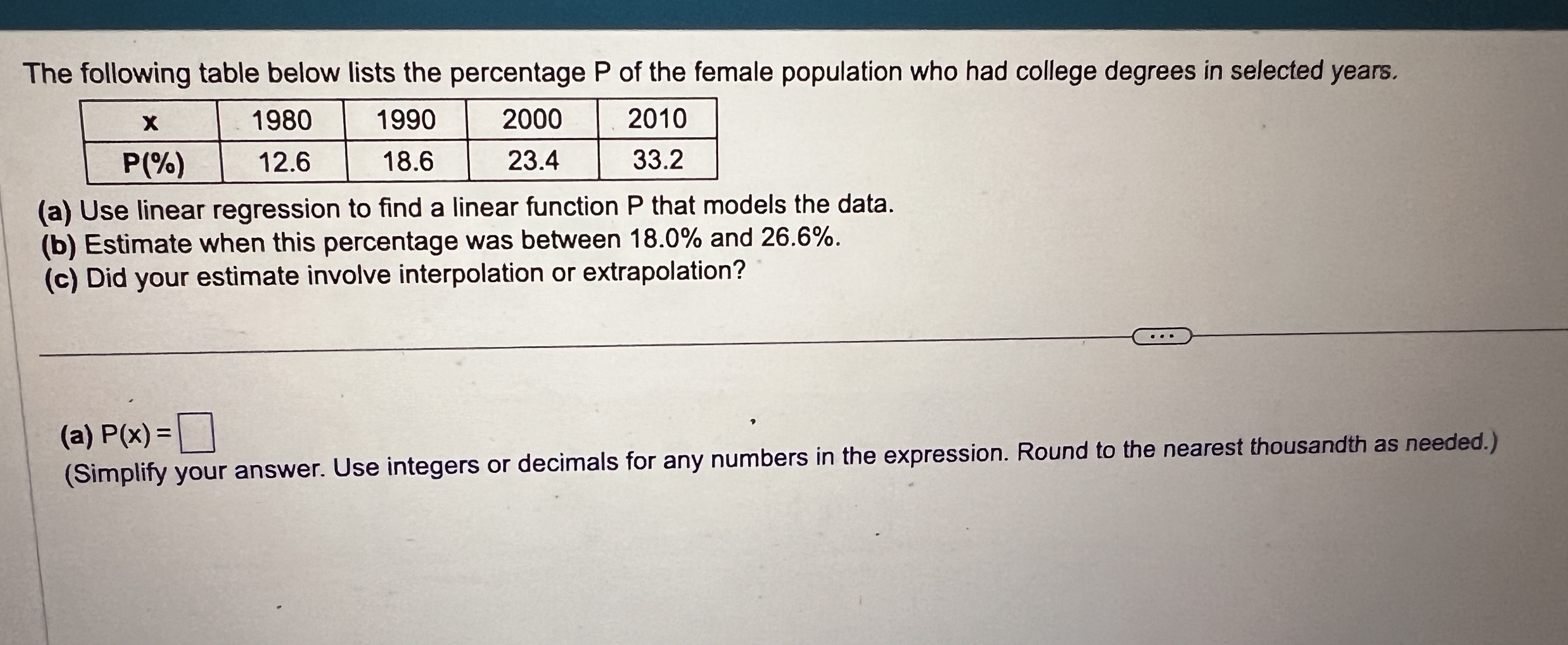 Solved The following table below lists the percentage P of | Chegg.com
