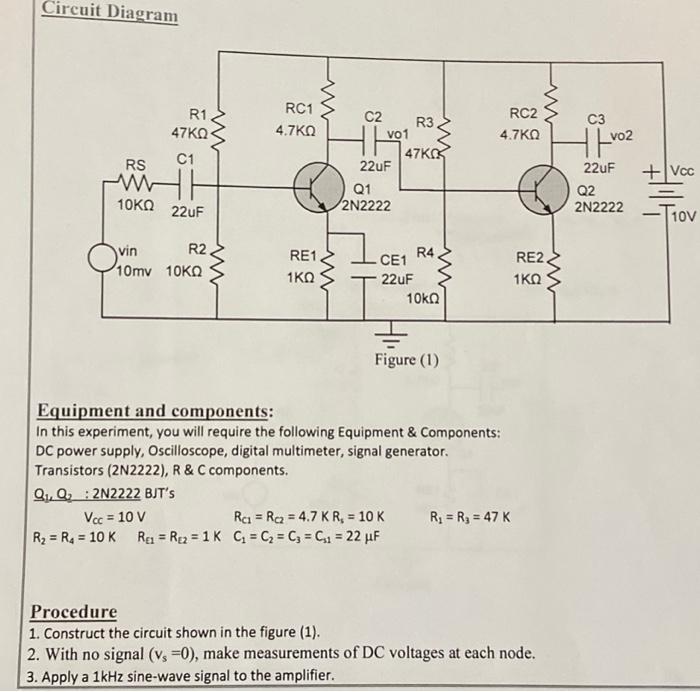 Solved Circuit Diagram R1 w RC1 4.7ΚΩ RC2 4.7ΚΩ 47ΚΩ: Hvo C2 | Chegg.com
