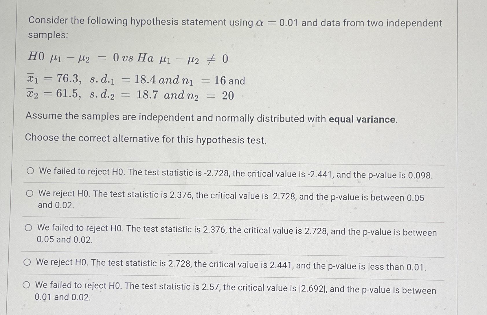 Solved Consider the following hypothesis statement using | Chegg.com