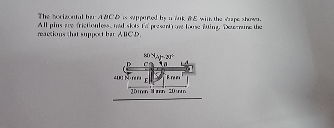 Solved The horizontal bar ABCD is supported by a link BE | Chegg.com