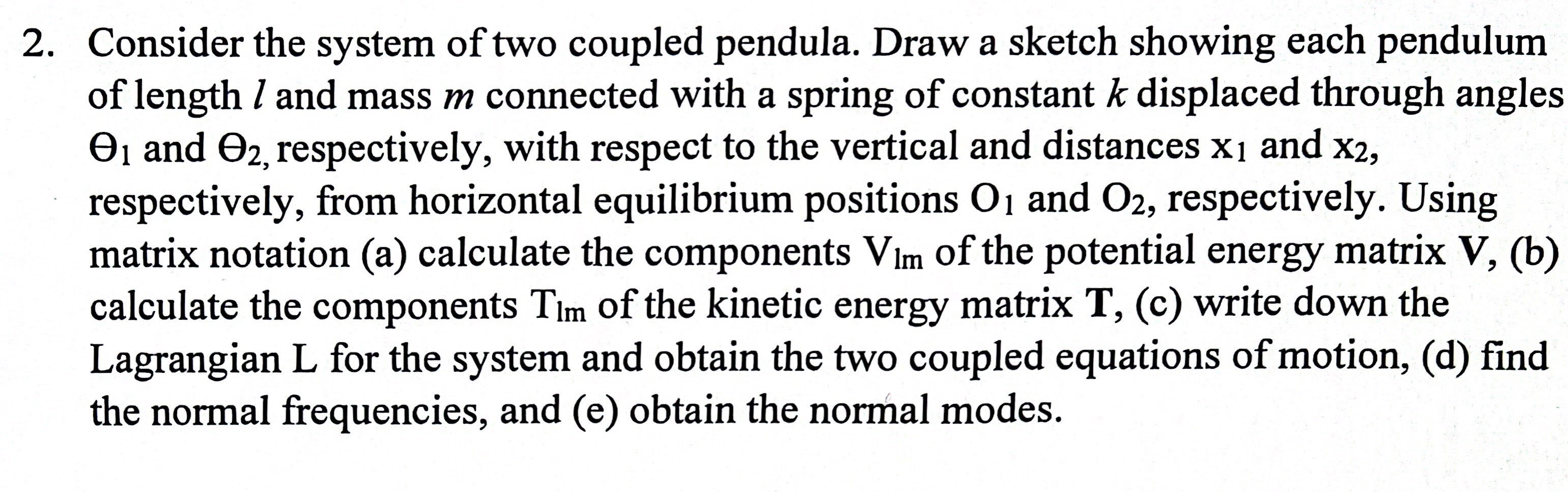 Consider the system of two coupled pendula. Draw a | Chegg.com