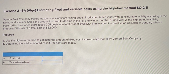 Solved Exercise 2-16A (Algo) Estimating fixed and variable | Chegg.com