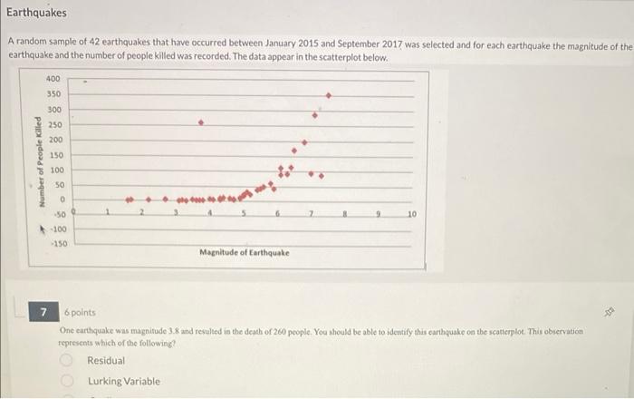 Solved A random sample of 42 earthquakes that have occurred | Chegg.com