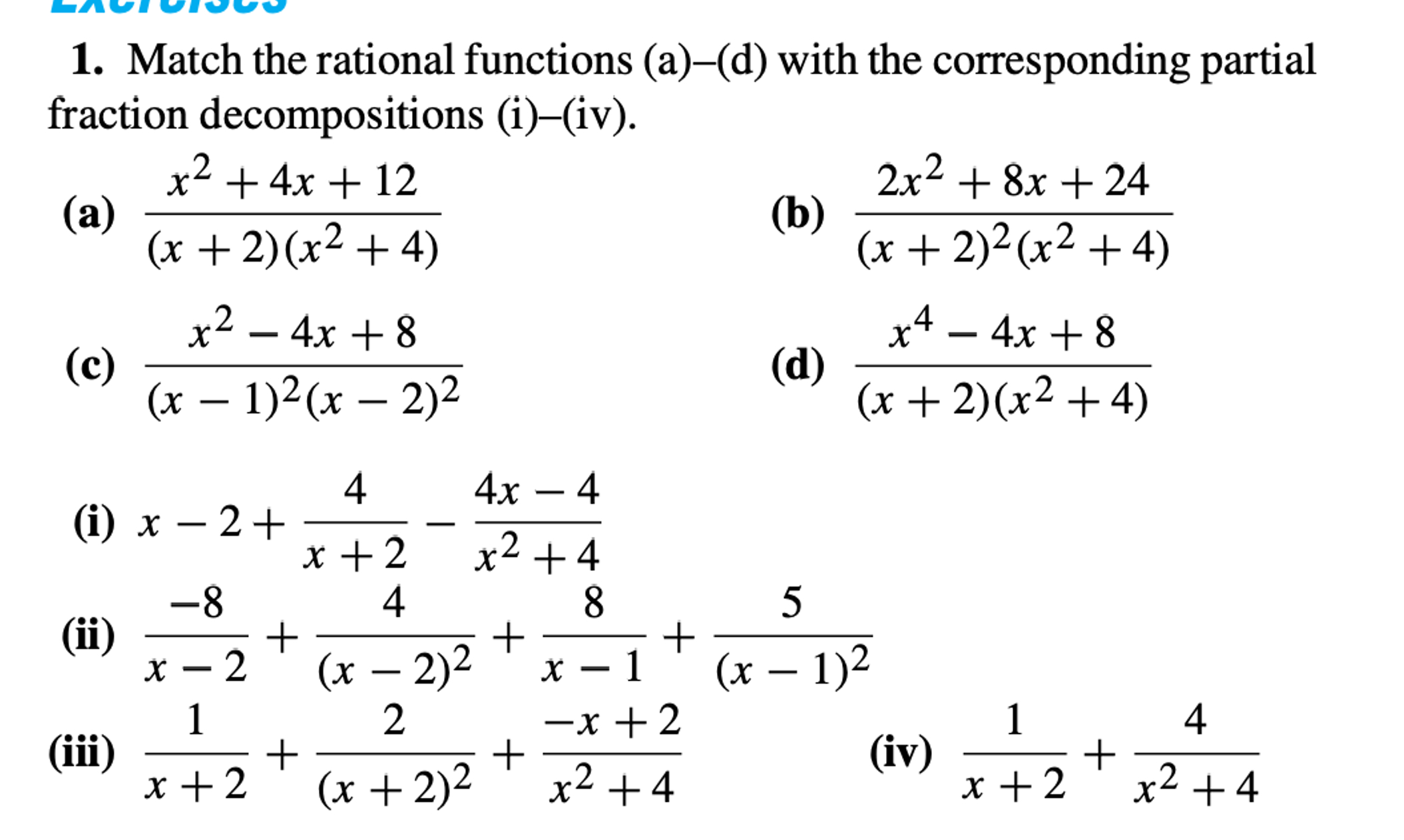 Solved Exercises1. ﻿Match the rational functions (a)–(d) | Chegg.com