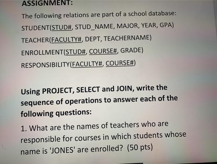 Solved COSC 2307 Assignment 1 Relational Algebra Guideline: | Chegg.com