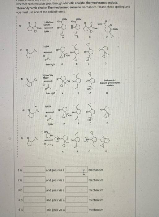 Solved whether each reaction goes through a kinetic enolate, | Chegg.com