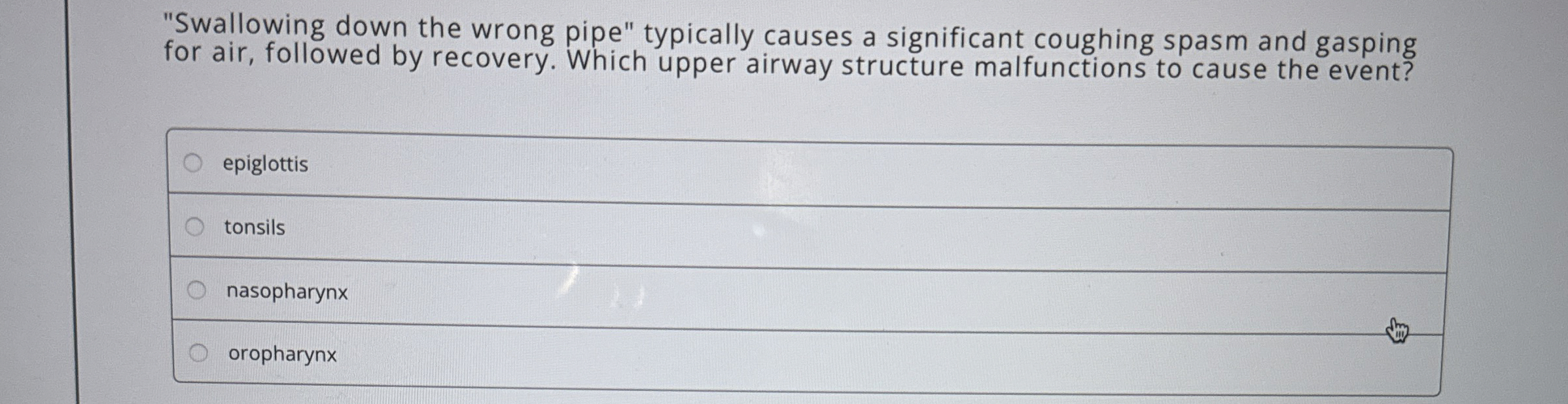 Solved "Swallowing down the wrong pipe" typically causes a | Chegg.com