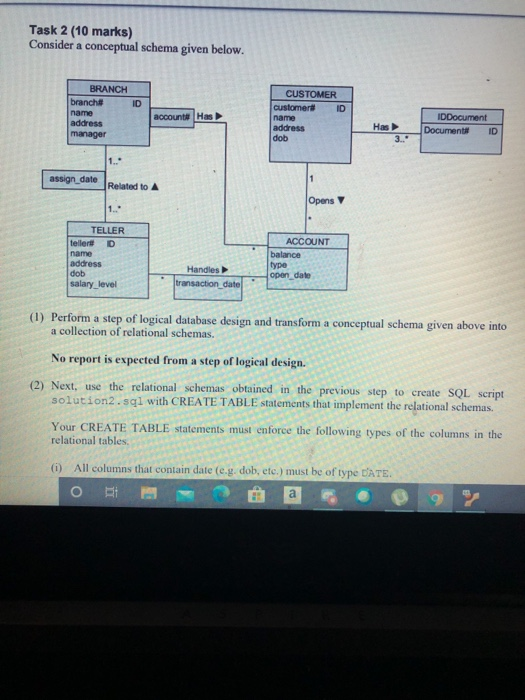 Solved Task 2 (10 marks) Consider a conceptual schema given | Chegg.com