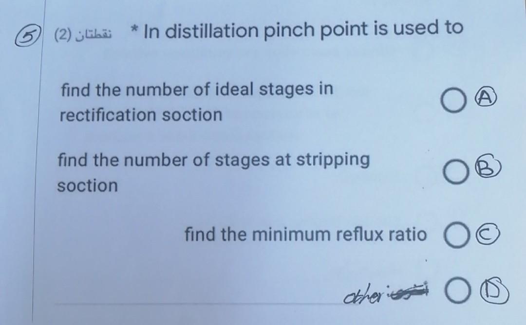 Solved (2) jaa * In distillation pinch point is used to find | Chegg.com