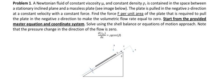 Solved Problem 1. A Newtonian fluid of constant viscosity H, | Chegg.com