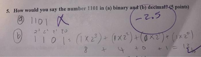 Solved 5. How would you say the number 1101 in (a) binary | Chegg.com