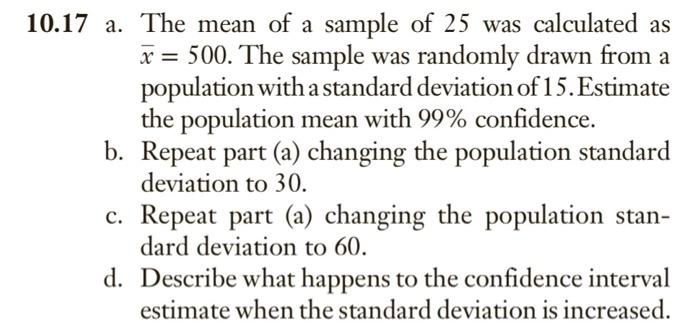Solved Repeat Exercise 10.17 with assuming that the standard | Chegg.com