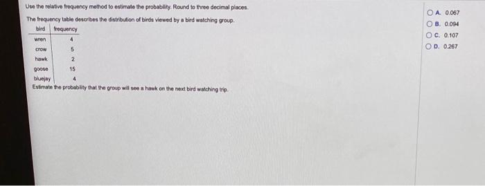 Solved Use the relative frequency method to estimate the | Chegg.com