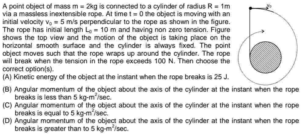 Solved A point object of mass m=2 kg is connected to a | Chegg.com