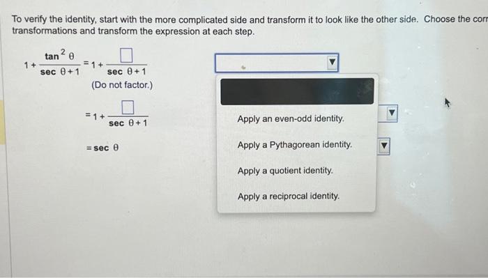Solved Verify the identity. 1+secθ+1tan2θ=secθ To verify the | Chegg.com