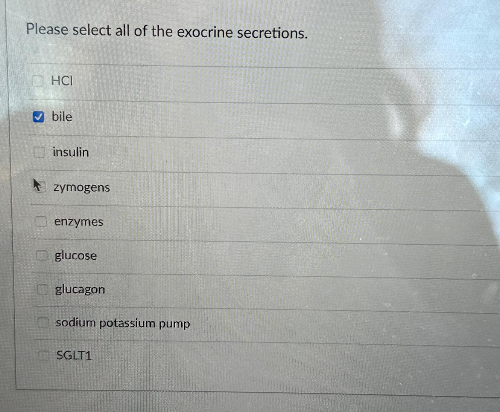 Solved Please select all of the exocrine | Chegg.com