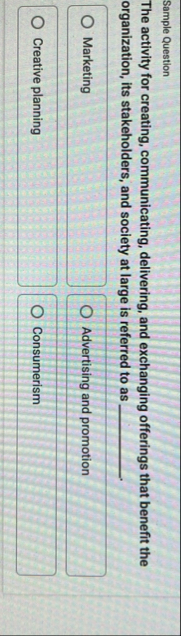 Solved Sample QuestionThe activity for creating, | Chegg.com