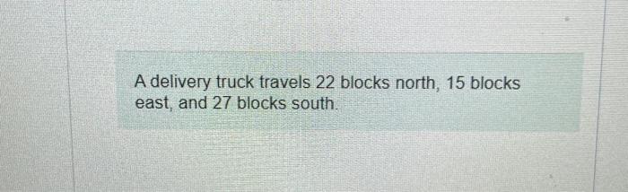 Solved A delivery truck travels 22 blocks north, 15 blocks | Chegg.com