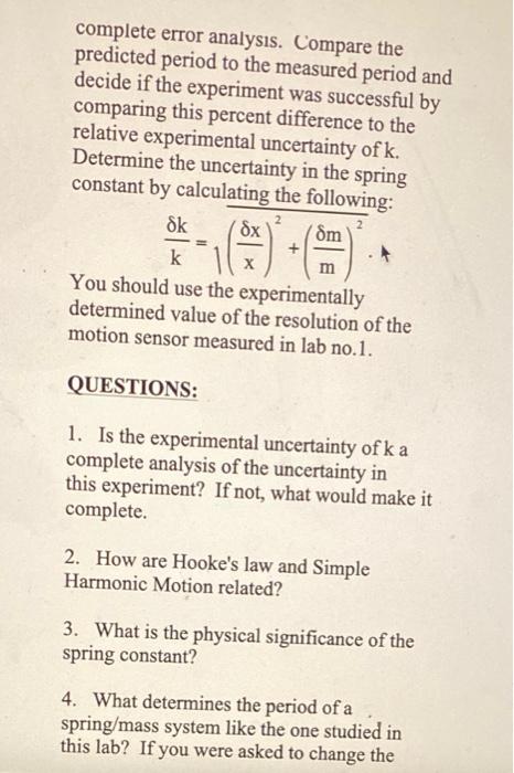 Solved Lab No.9: Quiescent & Libratory Springs Theory: The | Chegg.com
