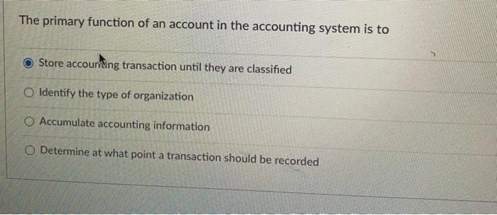 Solved The primary function of an account in the accounting | Chegg.com