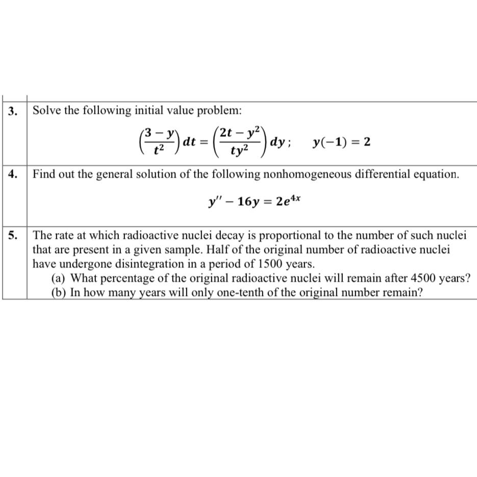 Solved Solve the following initial value | Chegg.com