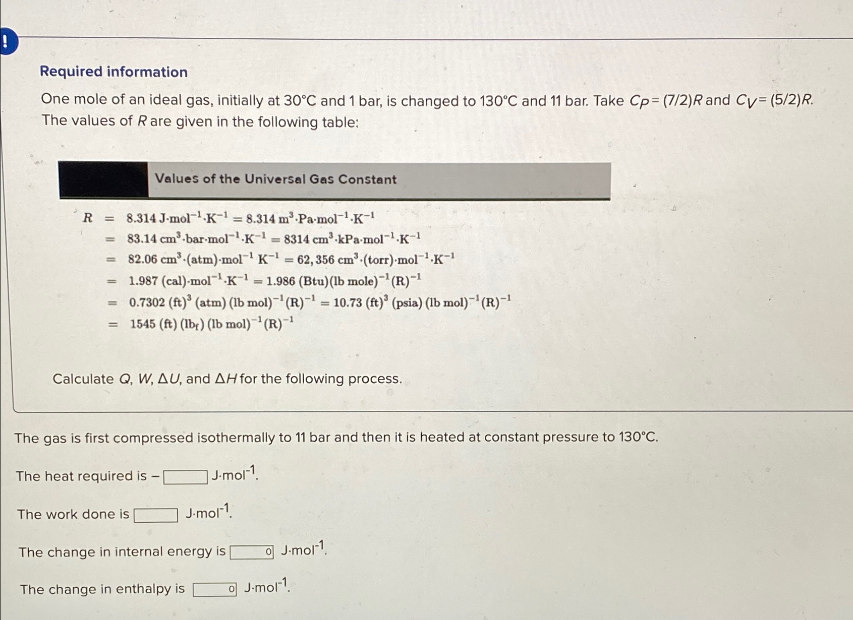 Solved Required informationOne mole of an ideal gas, | Chegg.com