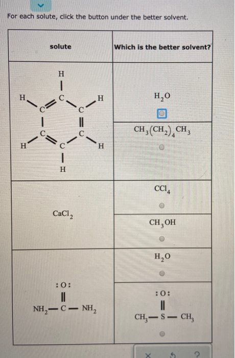 Solved For each solute, click the button under the better | Chegg.com