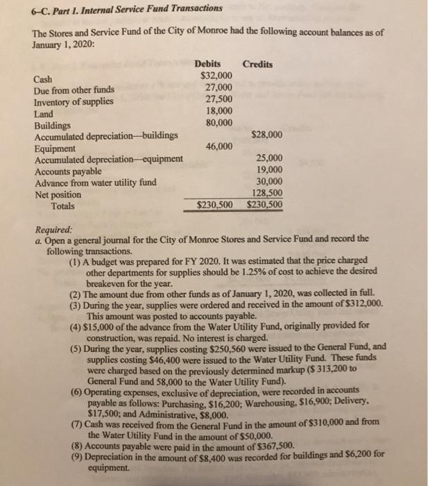 Solved 6-C. Part 1. Internal Service Fund Transactions The | Chegg.com