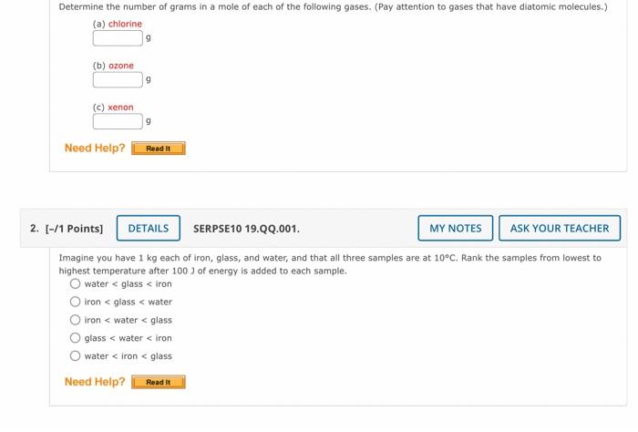 Solved Determine the number of grams in a mole of each of | Chegg.com