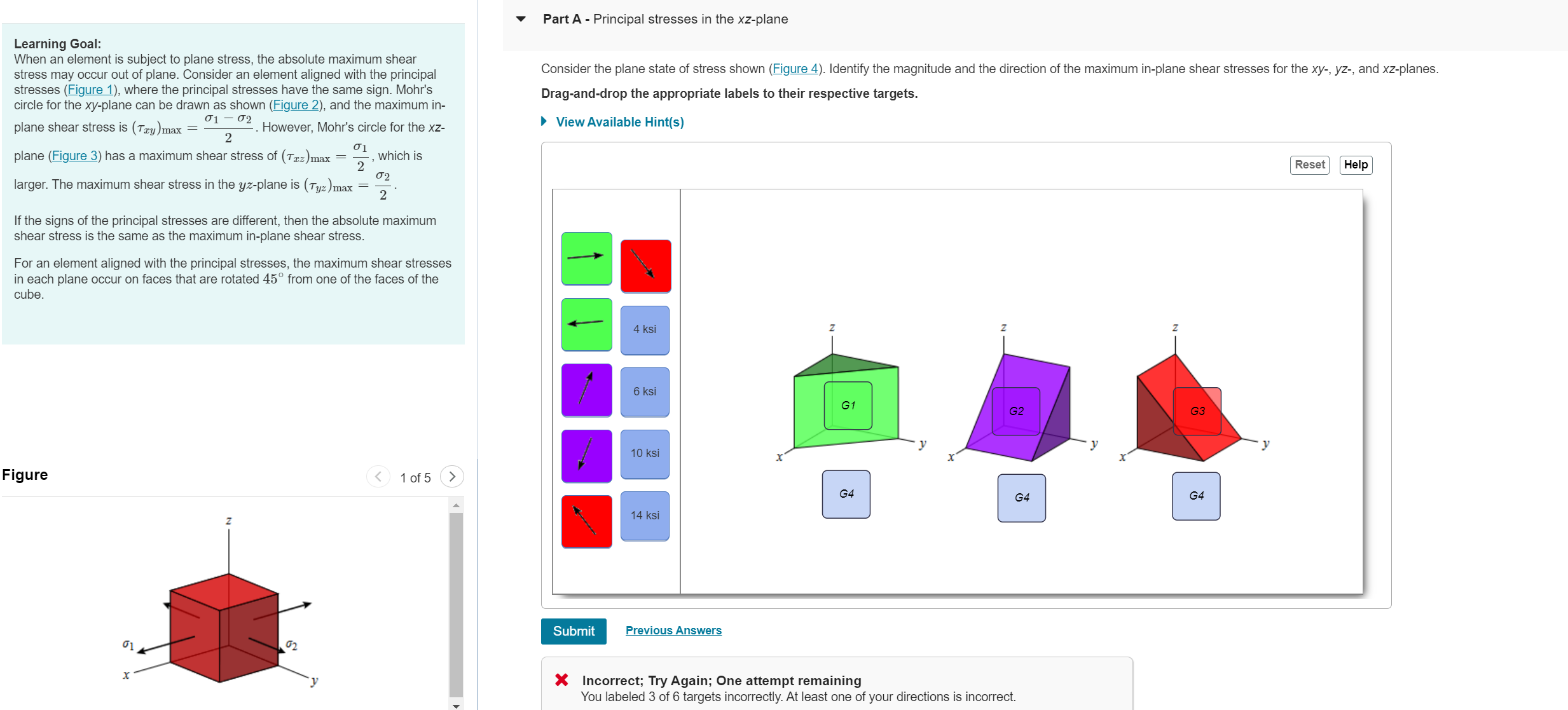 Learning Goal: Part B - ﻿Principal stresses in the | Chegg.com