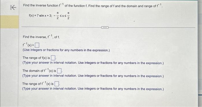 Solved Find the inverse function f−1 of the function f. Find | Chegg.com