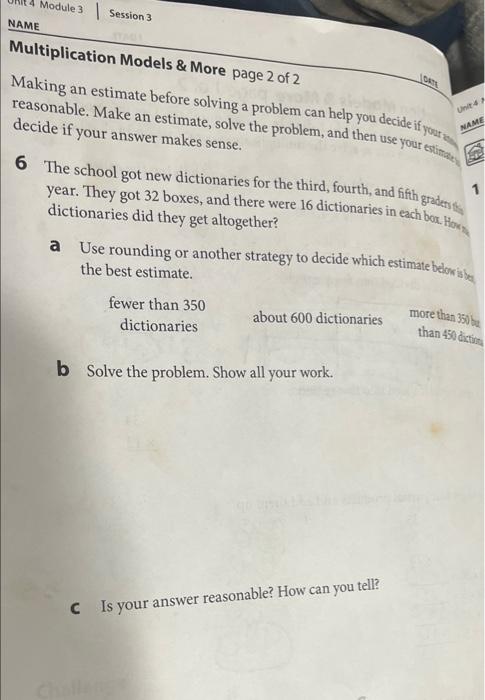 Solved Module 3 Session 3 NAME IN Multiplication Models & | Chegg.com