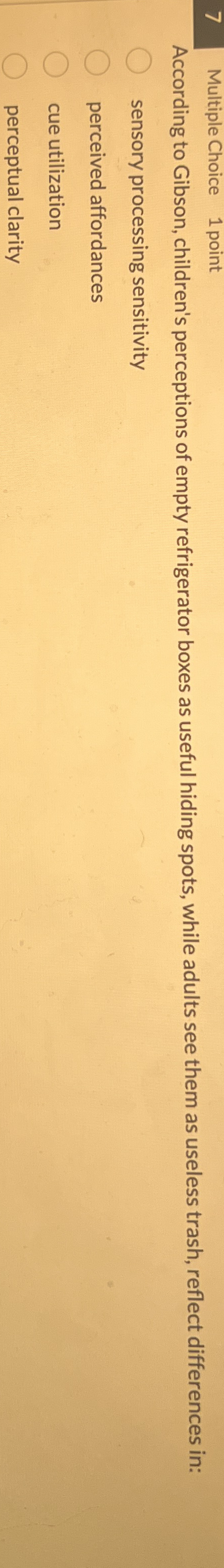 7Multiple Choice 1 ﻿pointAccording to Gibson, | Chegg.com