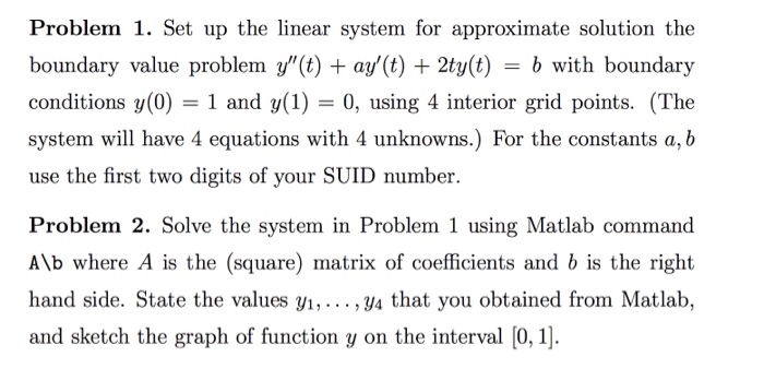 Solved Problem 1. Set up the linear system for approximate | Chegg.com