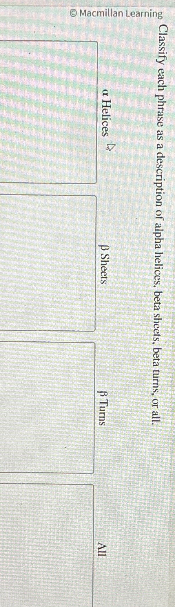 Solved Classify each phrase as a description of alpha | Chegg.com
