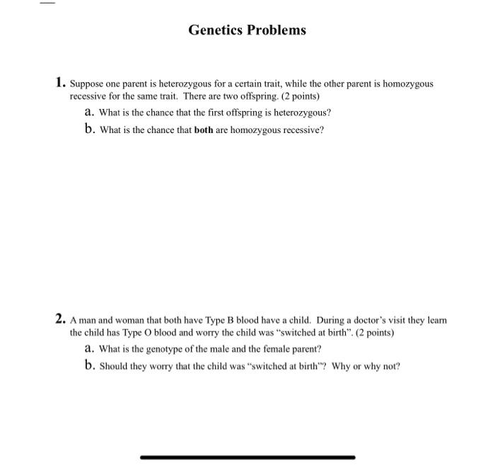 Solved Genetics Problems 1. Suppose one parent is | Chegg.com