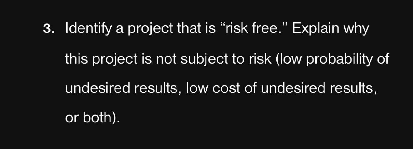 Identify a project that is "risk free." Explain why | Chegg.com